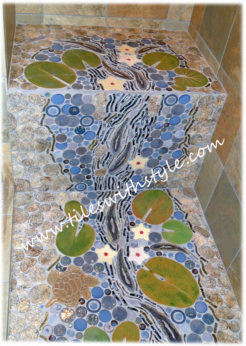 Trout waterfall/stream mosaic tile shower by Tiles with Style featured ...