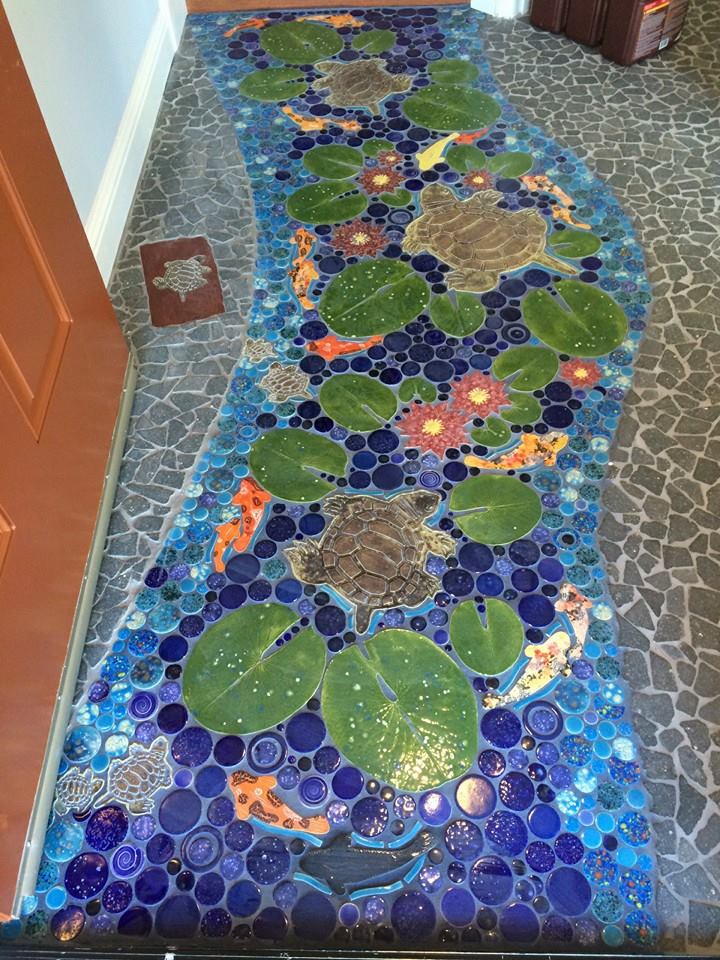 Turtle stream; handmade mosaic tile floor by Tiles with Style featured ...