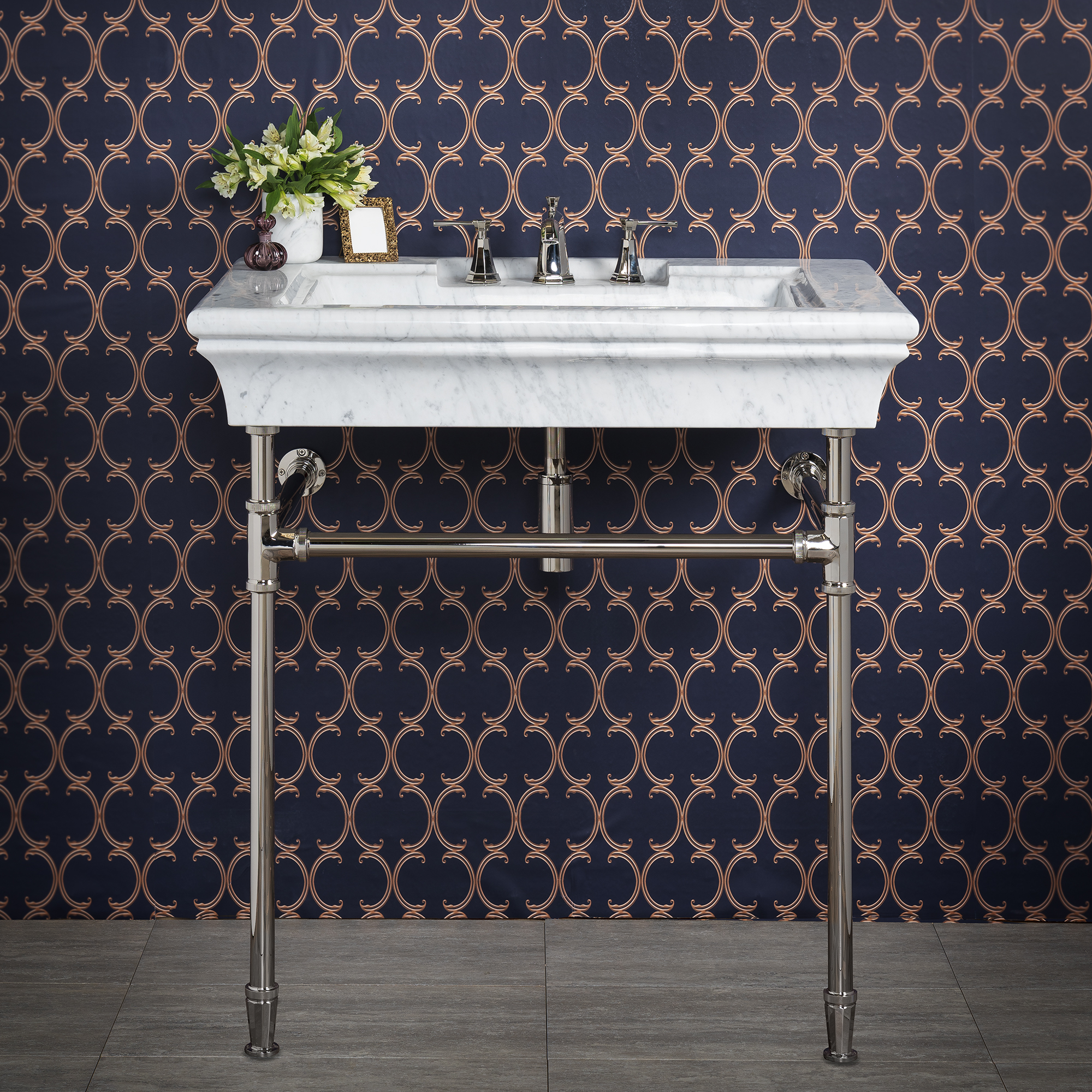 Bordeaux Vanity paired with Elemental Facet Legs w/ Crossbar by Stone ...