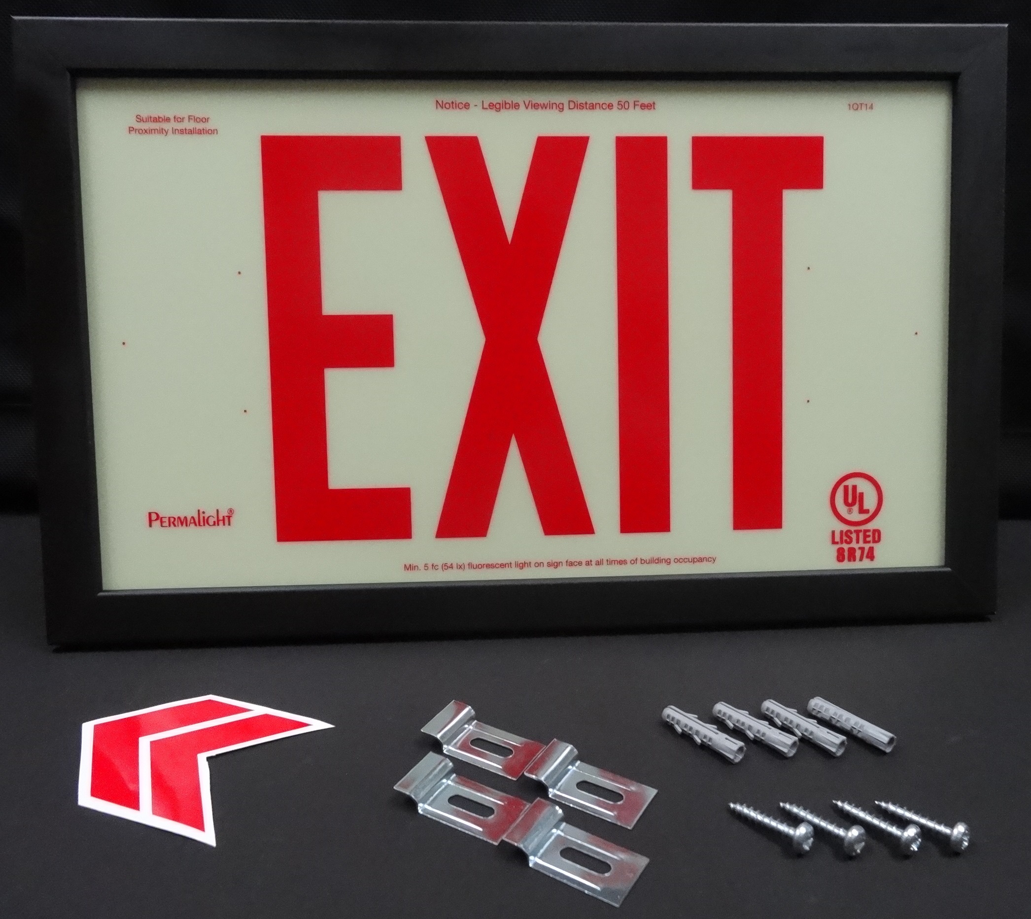 Photoluminescent EXIT Signs inside Black Aluminum Frame by American ...
